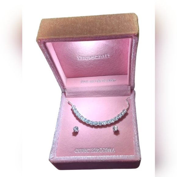 Jewelry | Silver Necklace And Earring Set Cubic Zirconia Set Box With ...